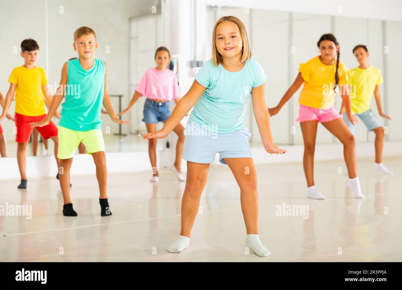 Happy kids having fun in choreography studio during dance lesson Stock ...