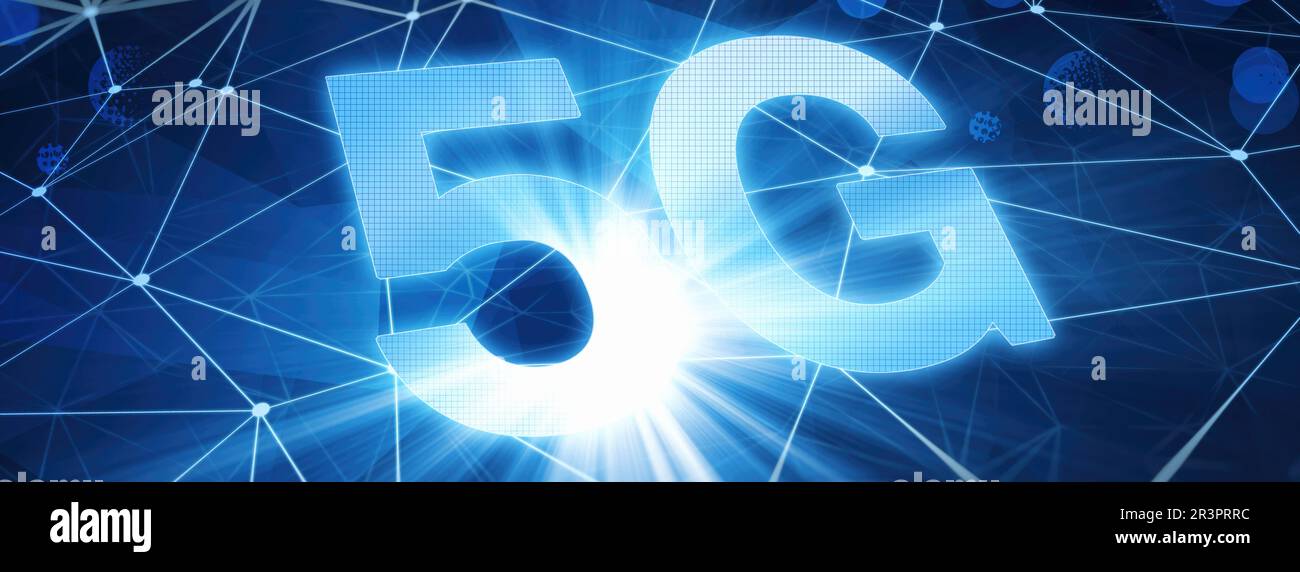 5G Fast speed wireless internet connection and technology concept. 3d ...