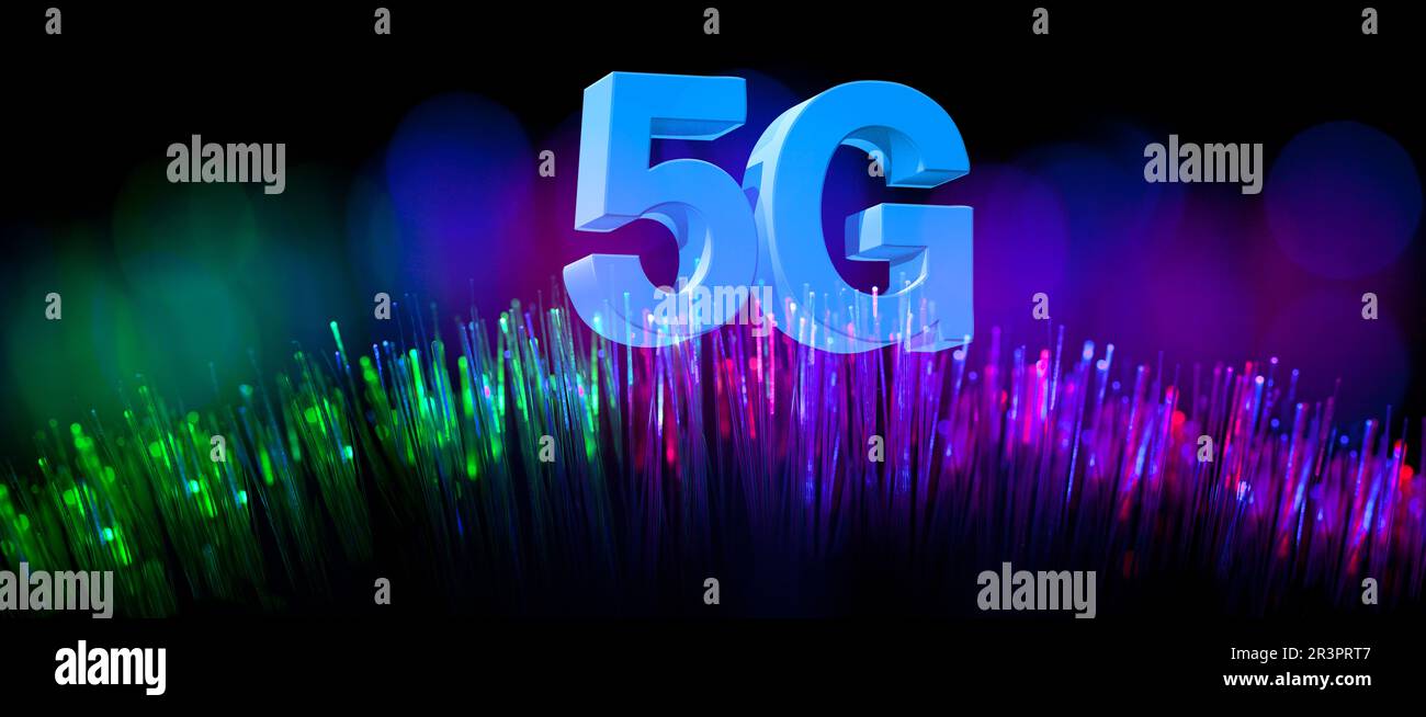 5G Fast speed wireless internet connection and technology concept. 3d ...