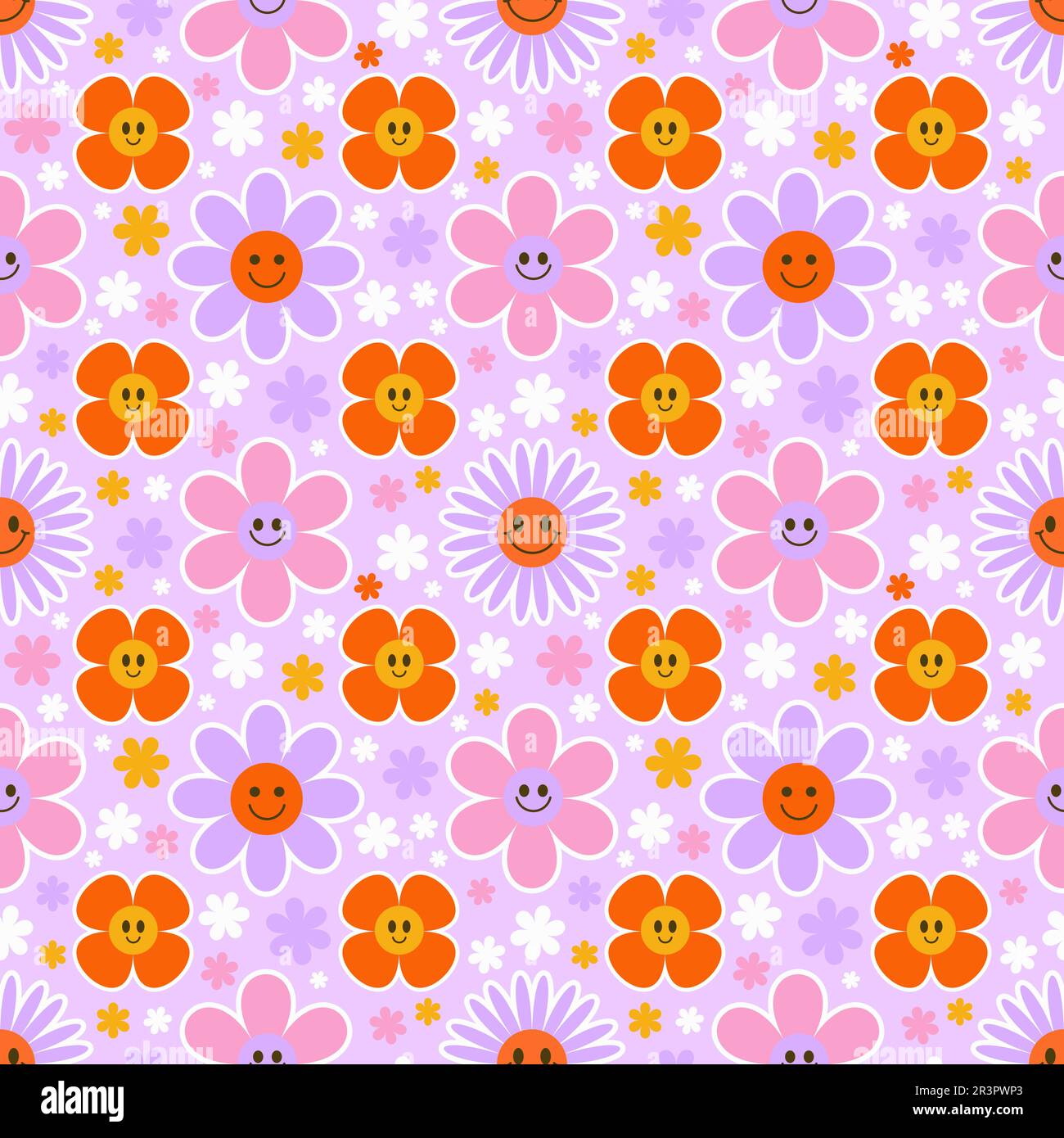 Groovy flower seamless pattern. Y2k floral smile background. Cartoon ...