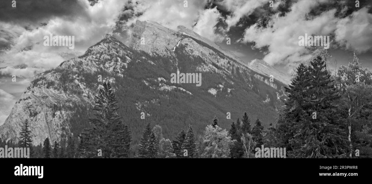 B&W Mount Rundle Banff Alberta Stock Photo - Alamy