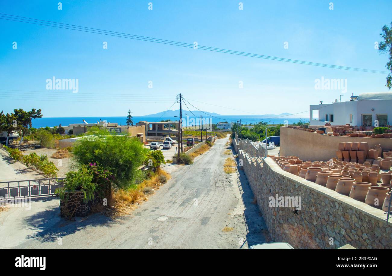 Street view from Episkopi Gonias,Santorini.Quiet village near Mount ...