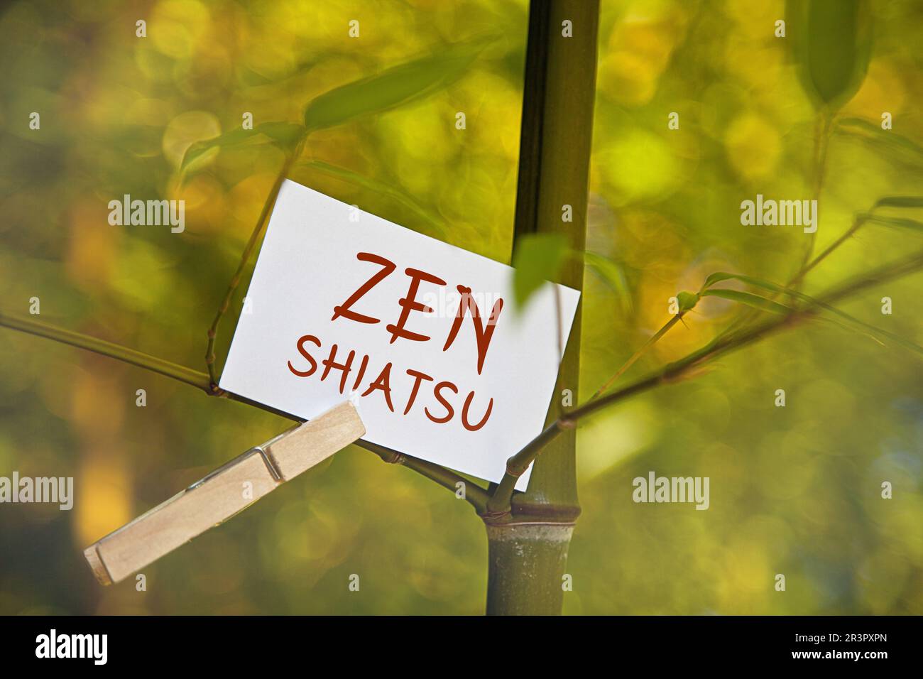 memo sheet at a bamboo lettering ZEN Shiatsu Stock Photo - Alamy