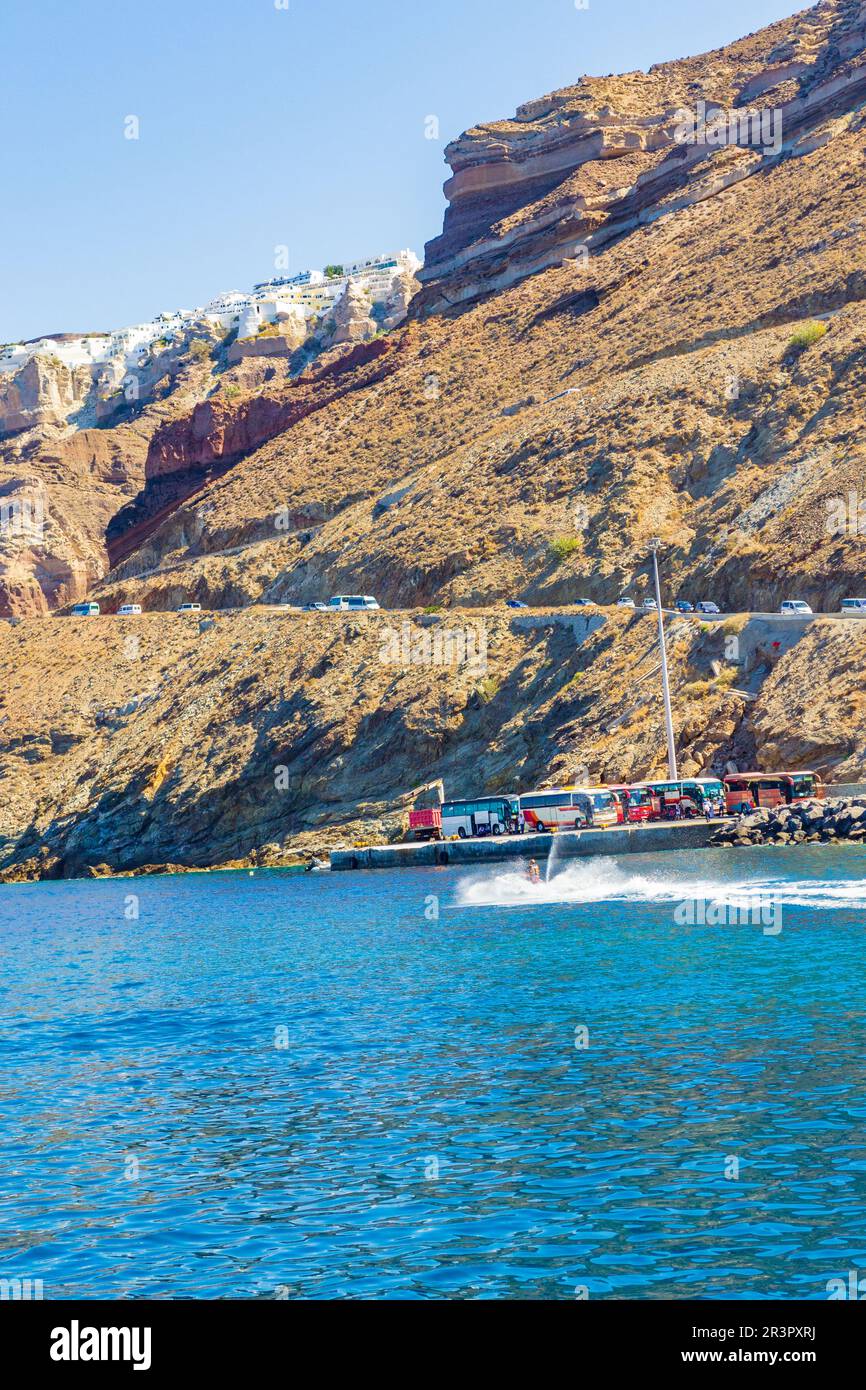 View of Santorini Caldera-Mostly submerged volcanic crater with quaint ...