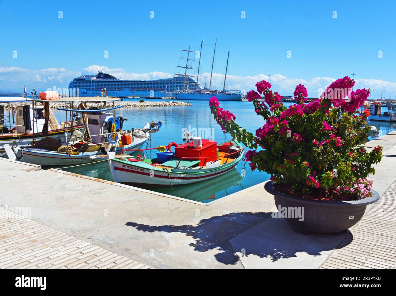 cruise ship in the harbour of Katakolon, Greece, Peloponnese, Elis ...