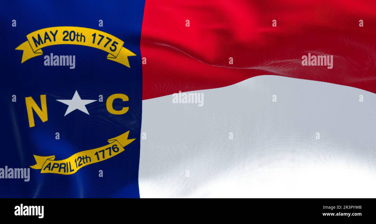 Close-up view of the North Carolina state flag waving Stock Photo - Alamy