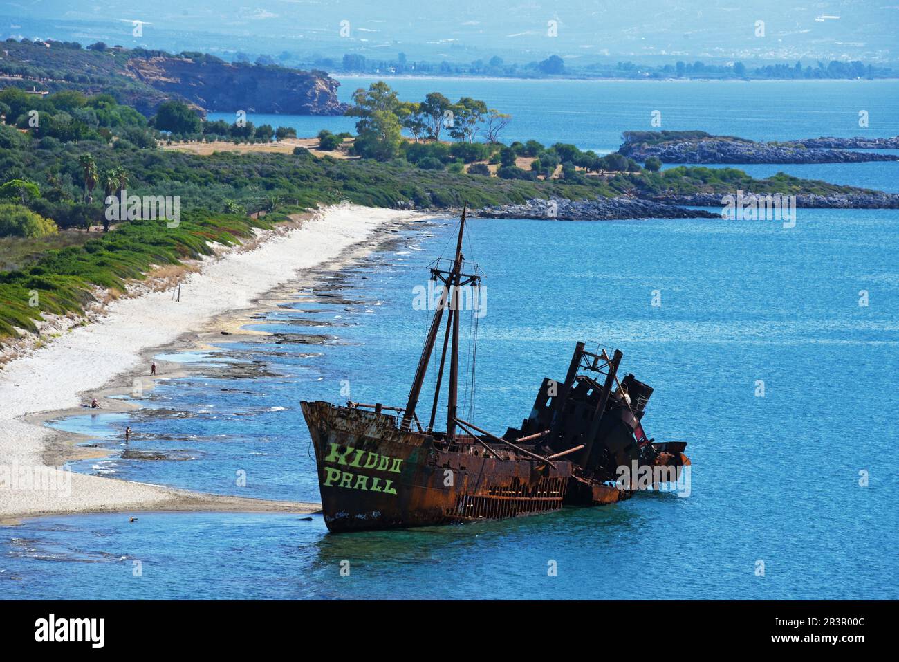 ship wreck on the beach of Valtaki, Greece, Peloponnese, Gythio Stock ...