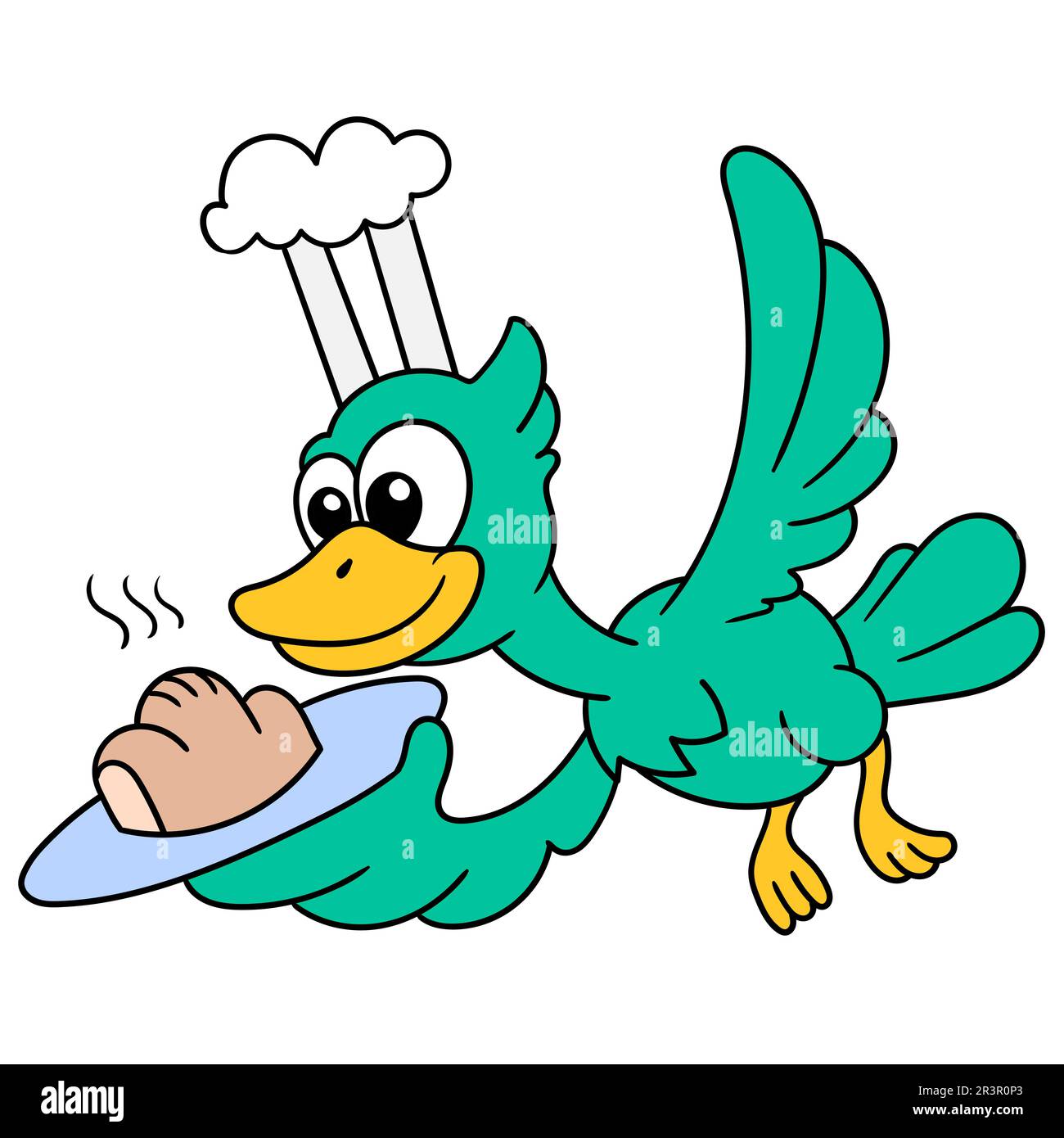 Flying chef duck brings bread food, doodle icon image Stock Photo - Alamy