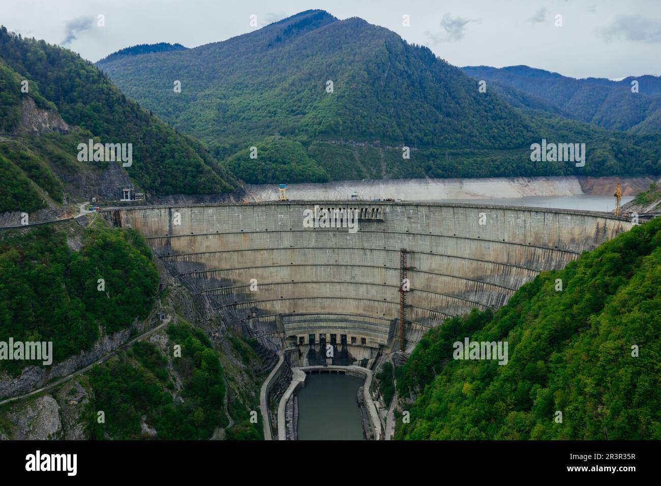 Dam of Enguri hydroelectric power plant in Georgia, aerial view Stock ...