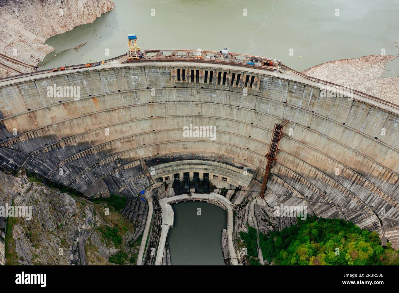 Dam of Enguri hydroelectric power plant in Georgia, aerial view Stock ...