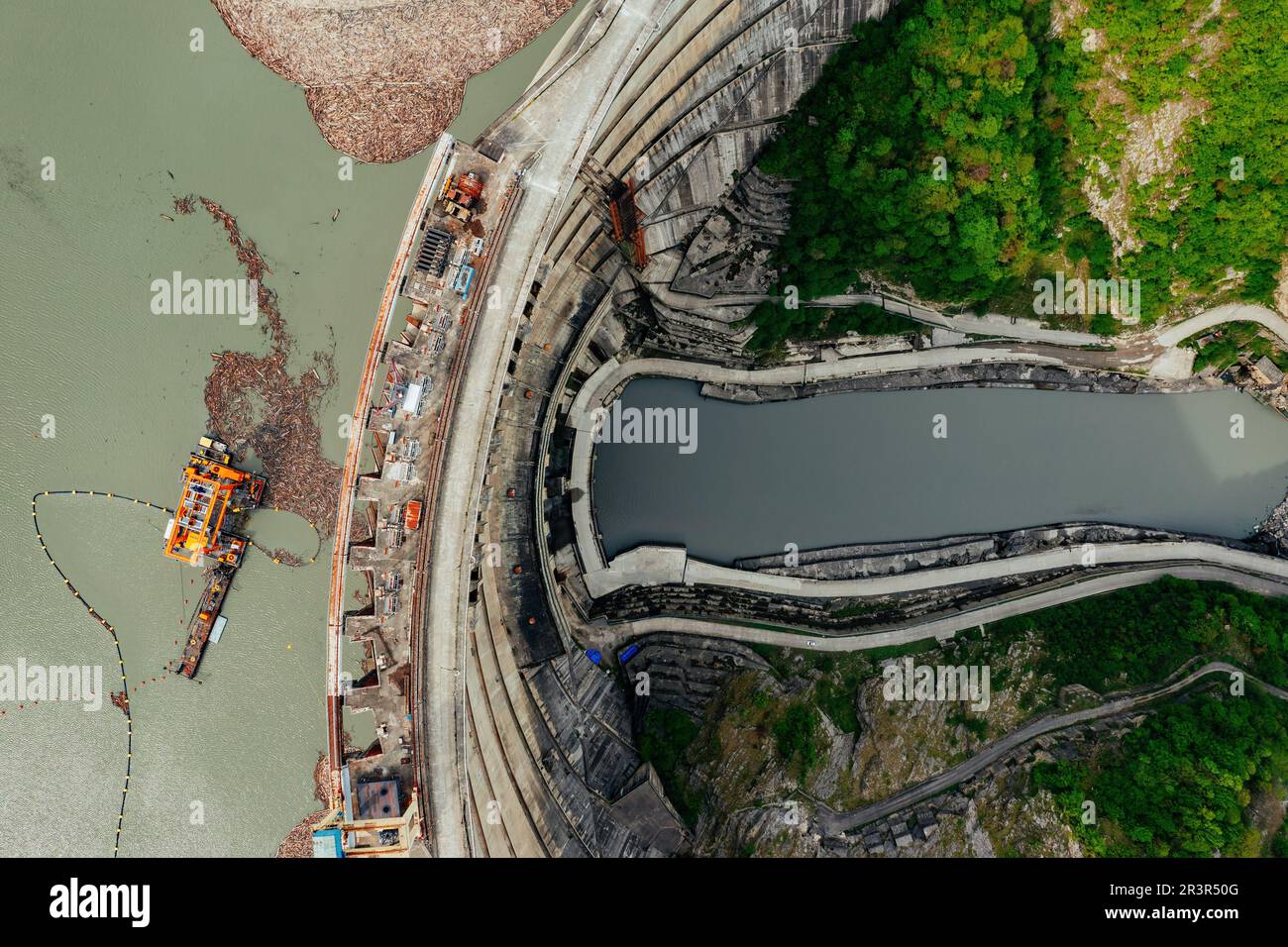 Dam of Enguri hydroelectric power plant in Georgia, aerial view Stock ...