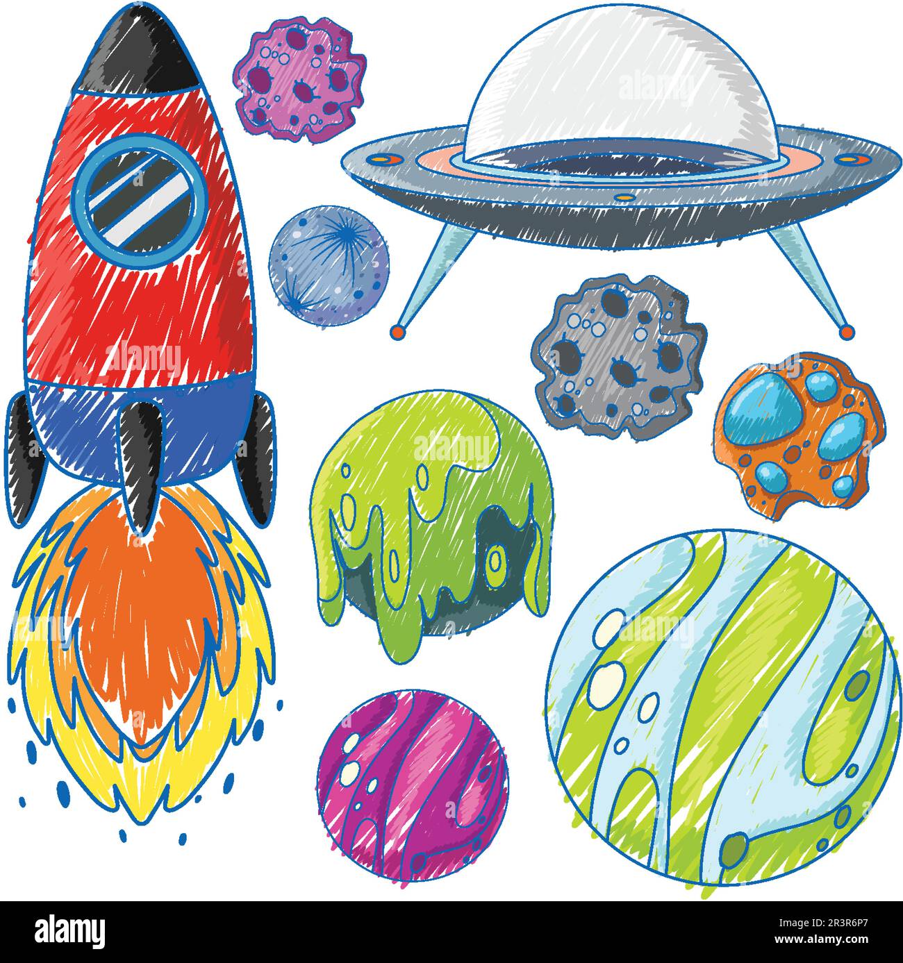 Planets in Pencil Colour Sketch Simple Style illustration Stock Vector ...