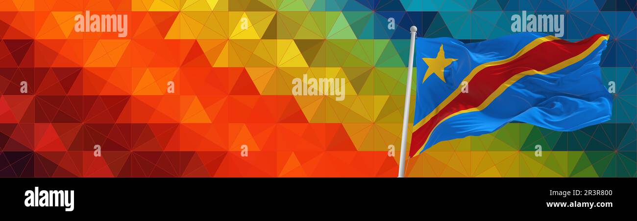 official flag of Congo Kinshasa waving at colorful background ...