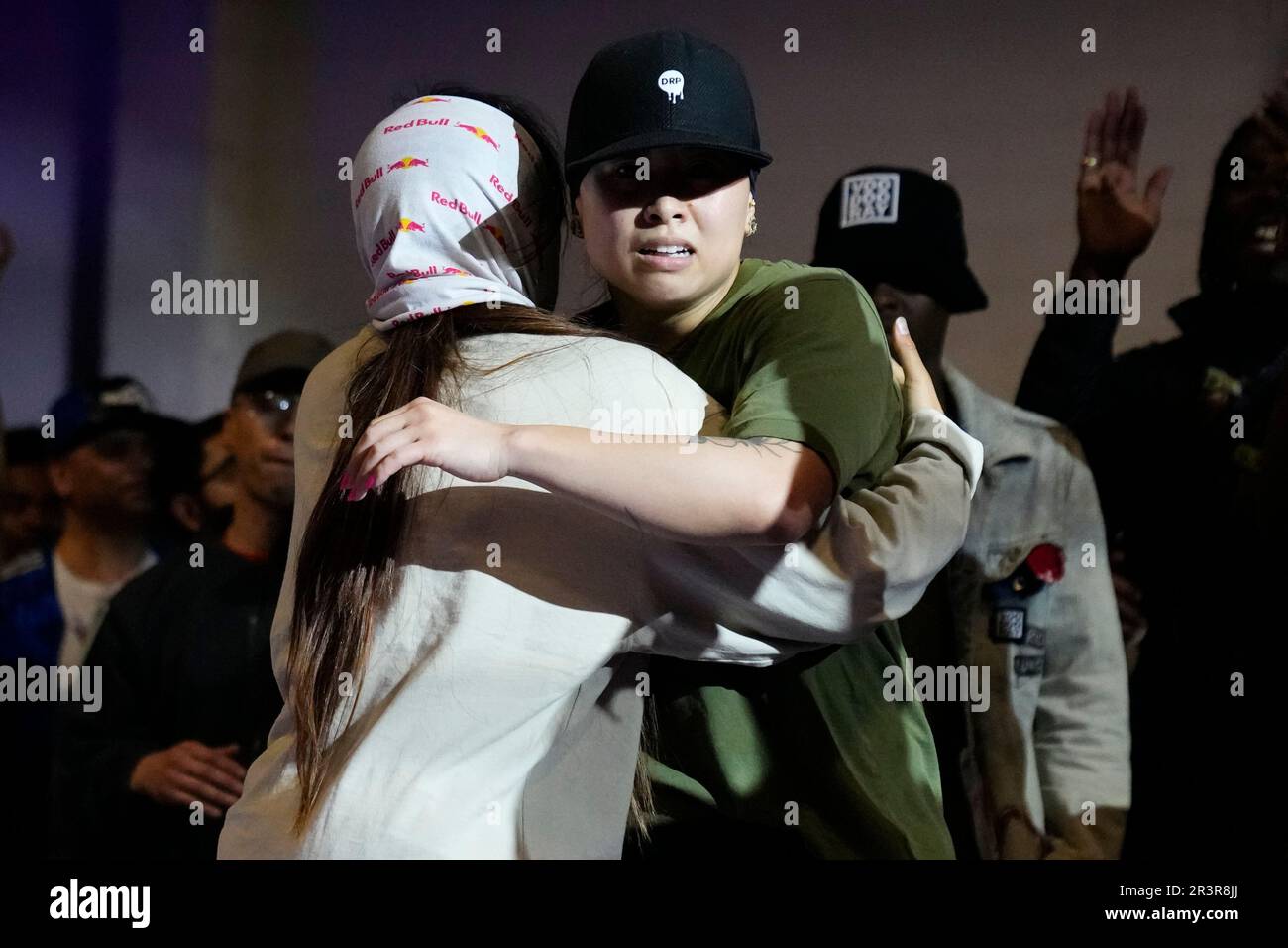 Logan Edra, also known as B-Girl Logistx, left, hugs Sunny Choi, B-Girl ...