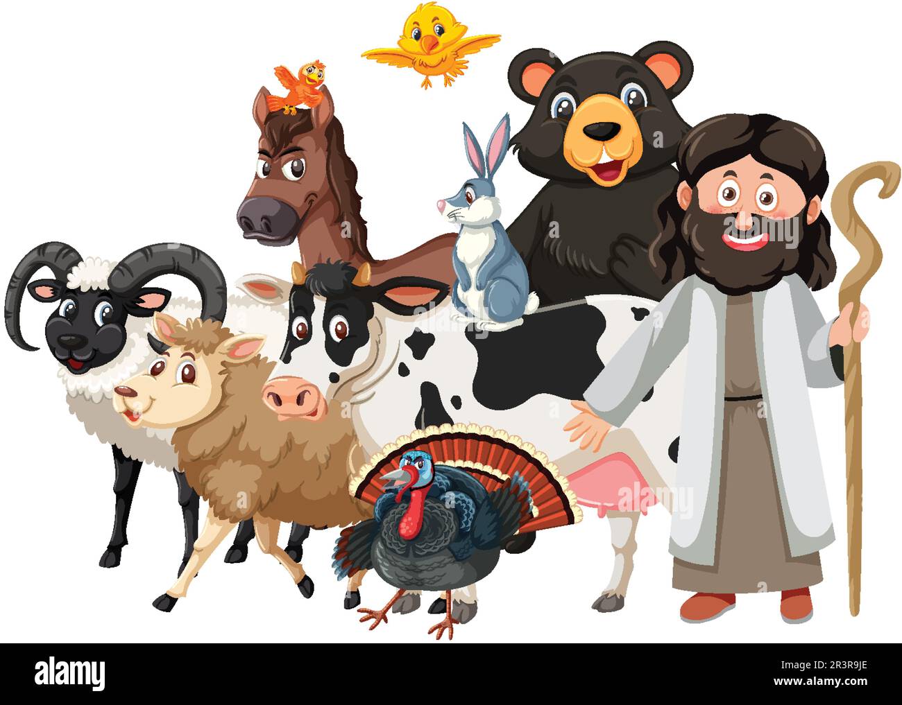 Jesus Christ cartoon character with animal illustration Stock Vector ...