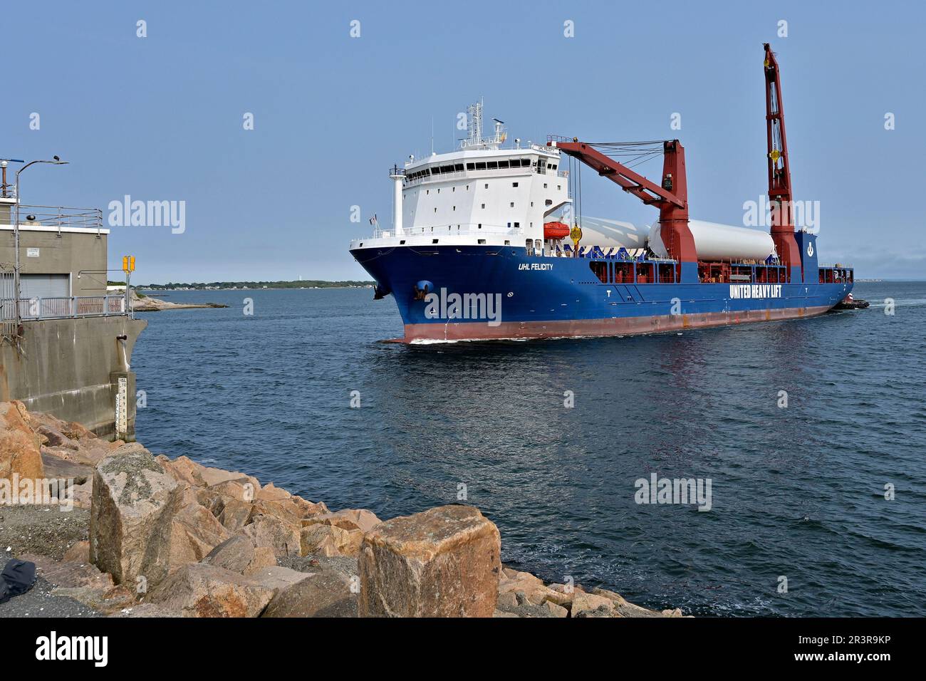 The ship UHL Felicity, carrying wind turbine tower sections, arrives at ...