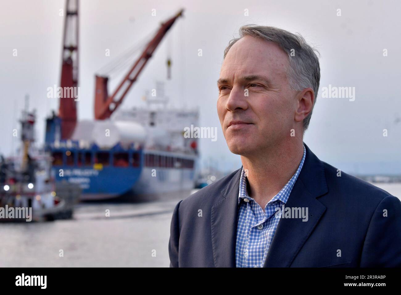 Mayor Jon Mitchell poses for a photo in front of the UHL Felicity ship ...