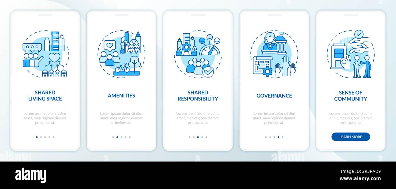 Housing communities advantages blue onboarding mobile app screen Stock ... Housing communities advantages blue onboarding mobile app screen Stock ...