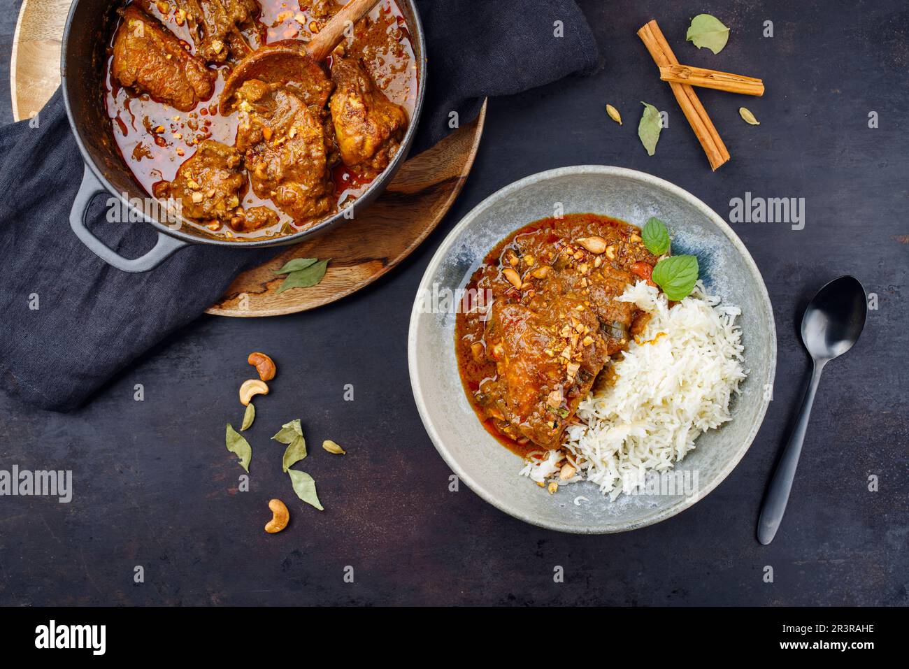 Traditional spicy Indian chicken Madras curry Rogan Josh with ...