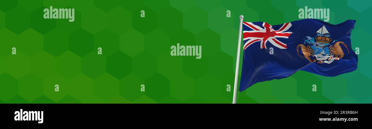 official flag of Tristan da Cunha waving at colorful background ...