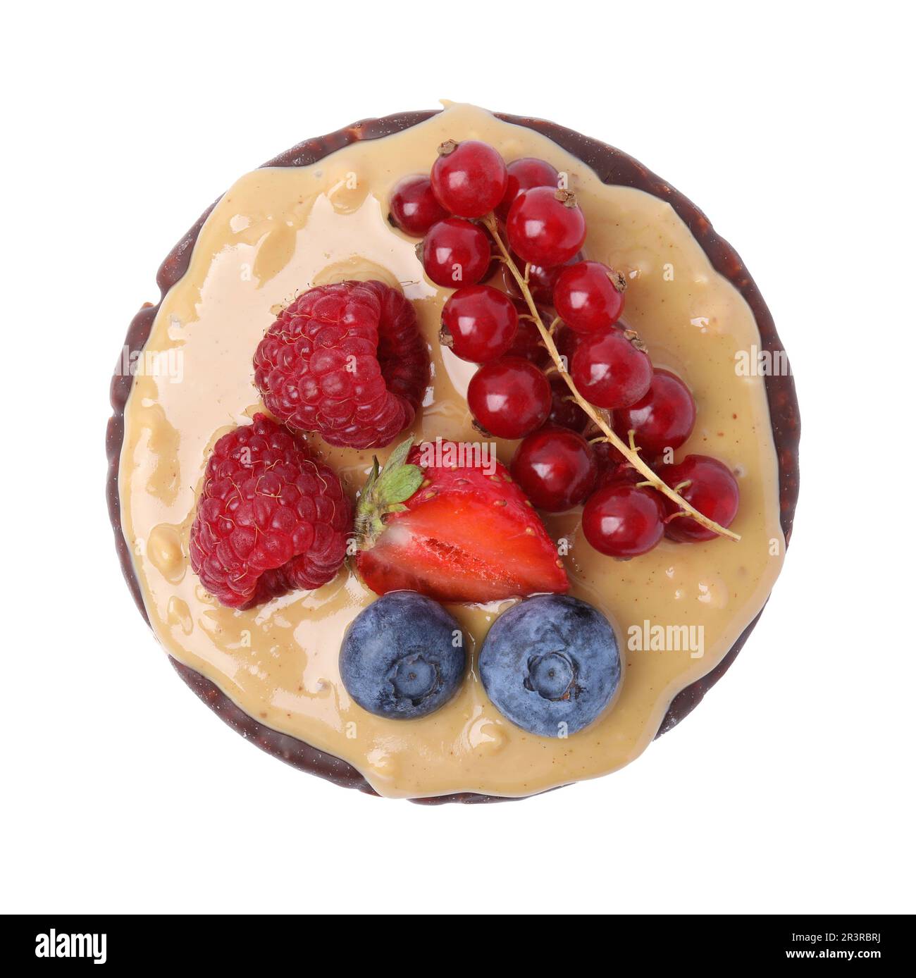 Crunchy rice cake with peanut butter and sweet berries isolated on ...