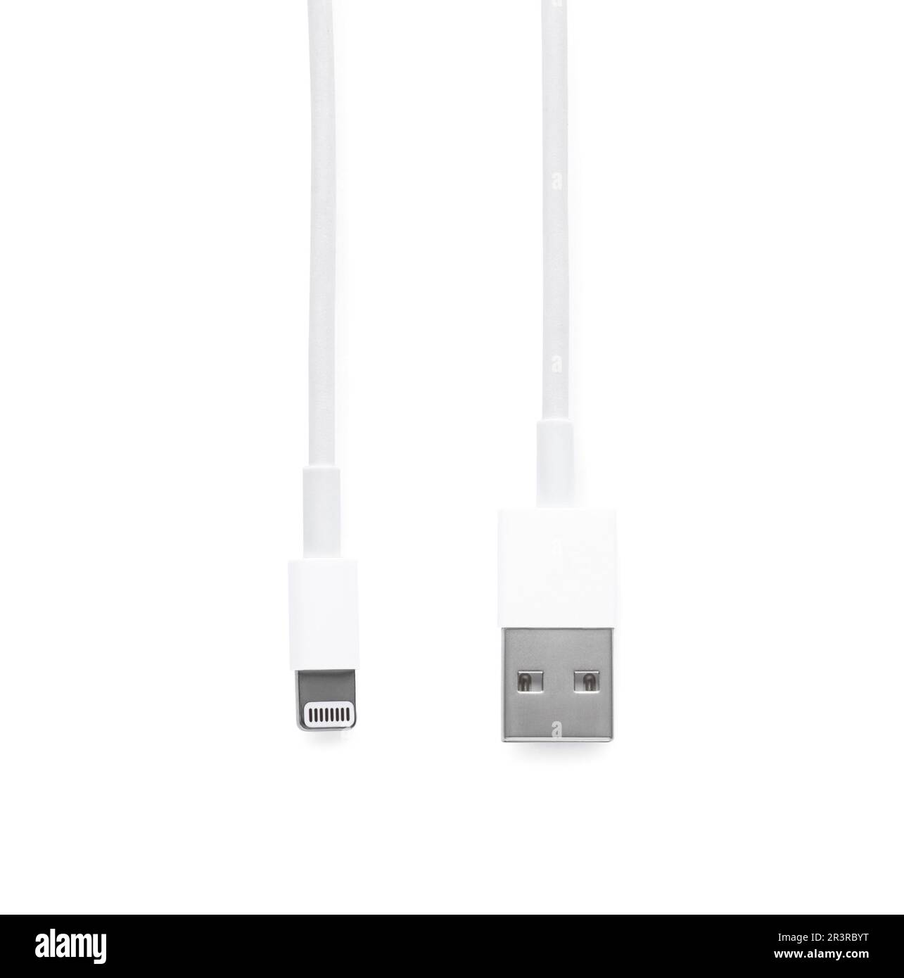 USB to lightning cable isolated on white, top view. Modern technology ...
