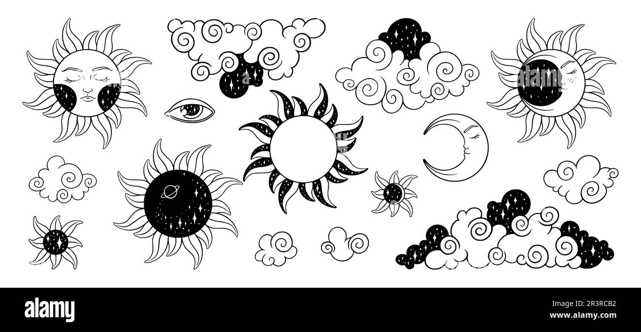 Tarot sun and moon esoteric set. Spiritual tarot elements with ...