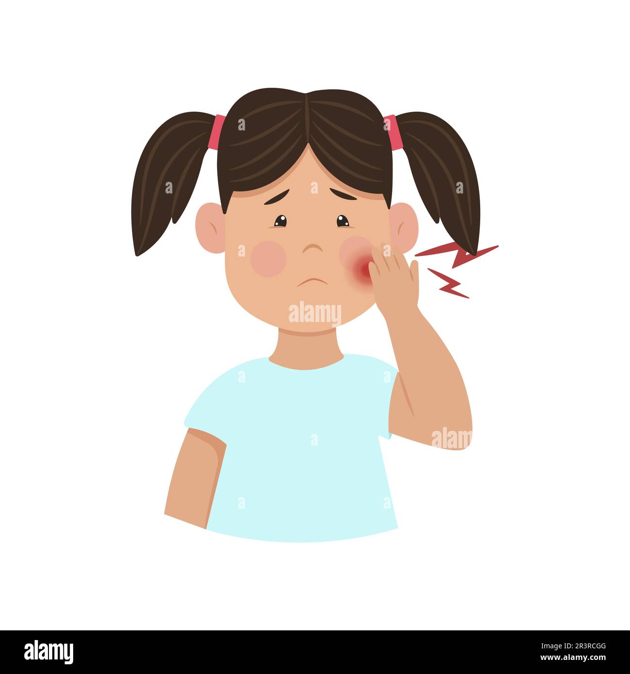 Toothache in children. Upset girl holding his cheek. Inflammation of ...