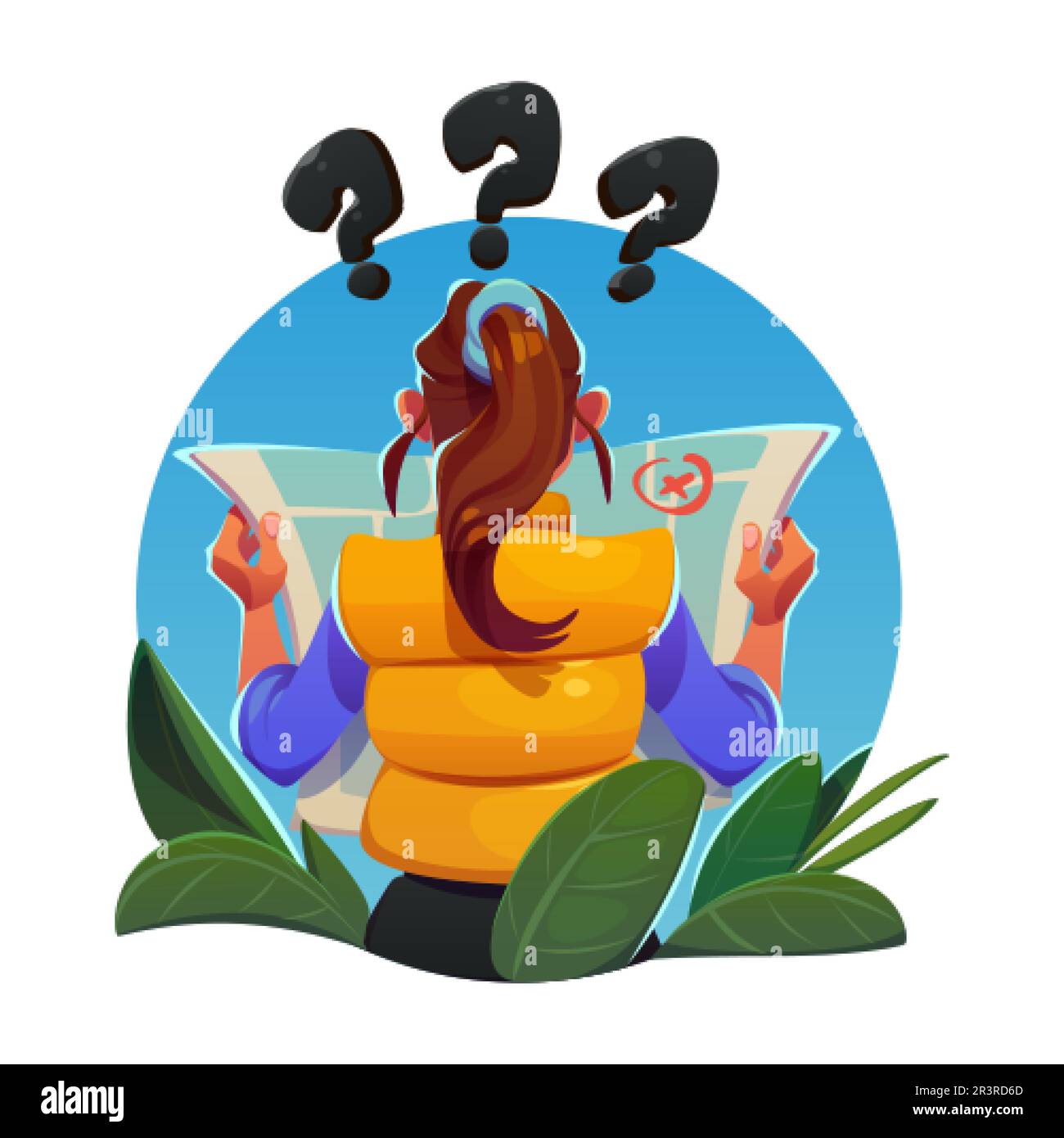 Girl travel with map and search destination vector illustration ...