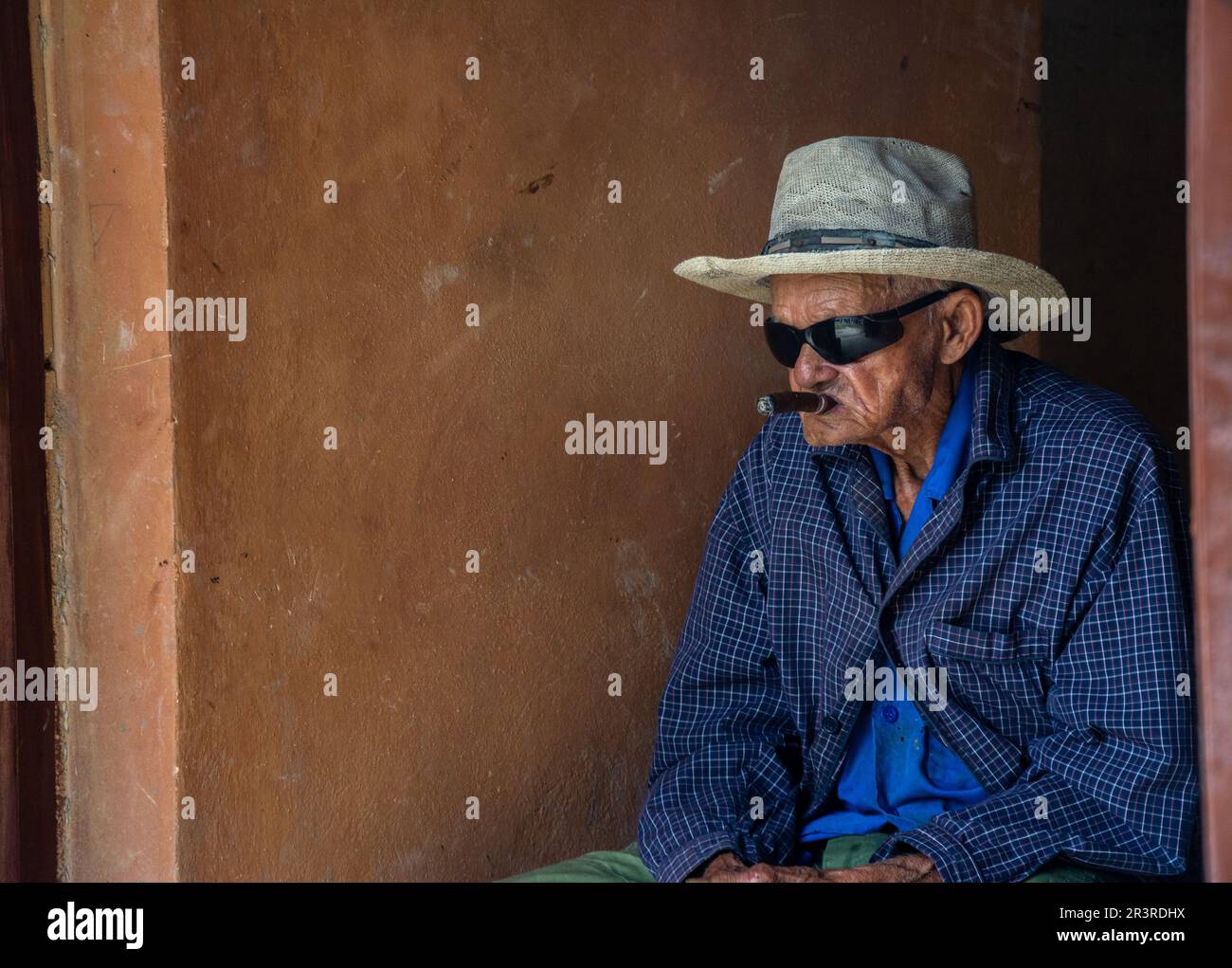Vinales, Cuba - May 25 2018: an old cuban man in a cowboy hat and ...