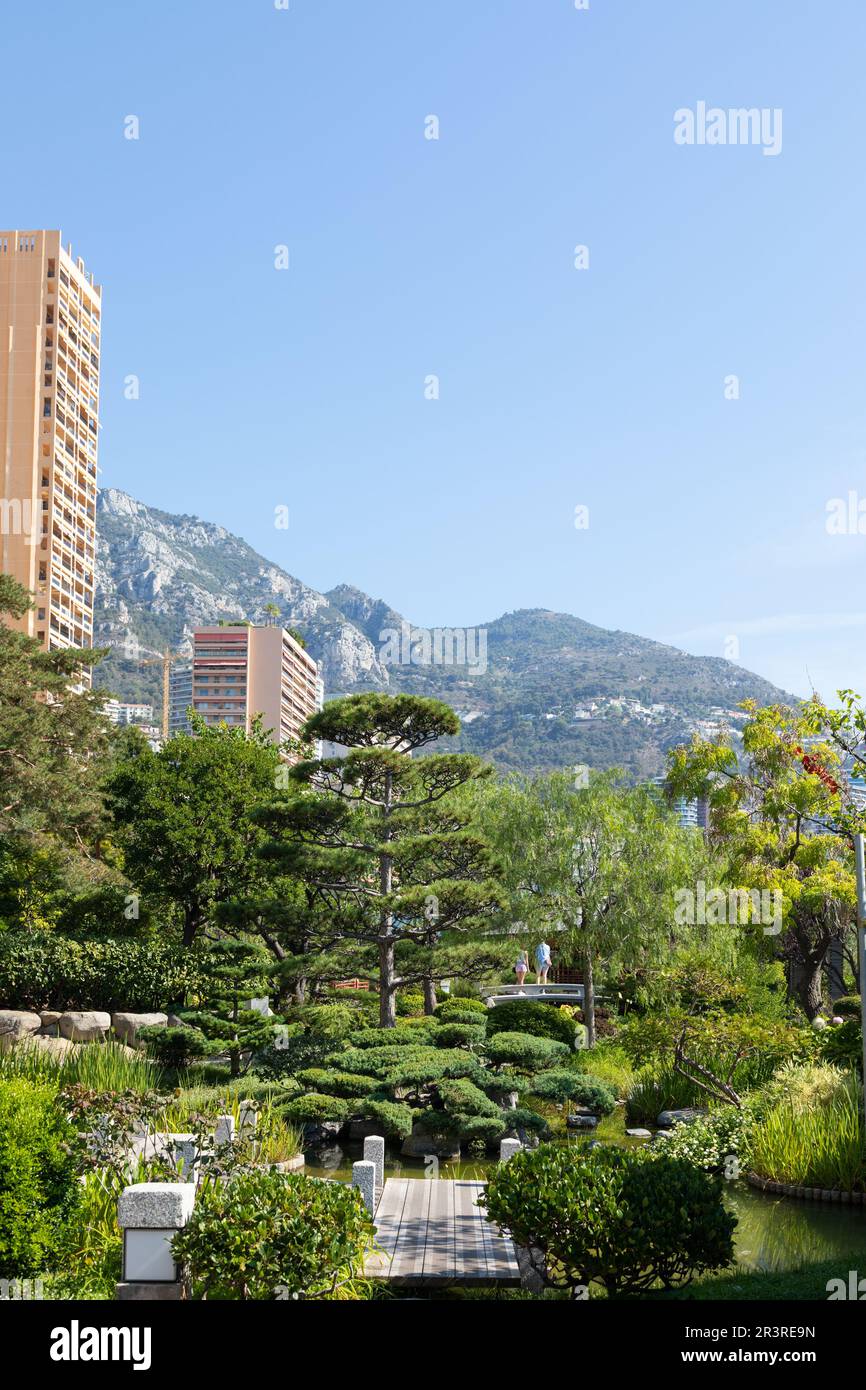 Monte Carlo: Japanese garden with the city in the background Stock Photo - Alamy