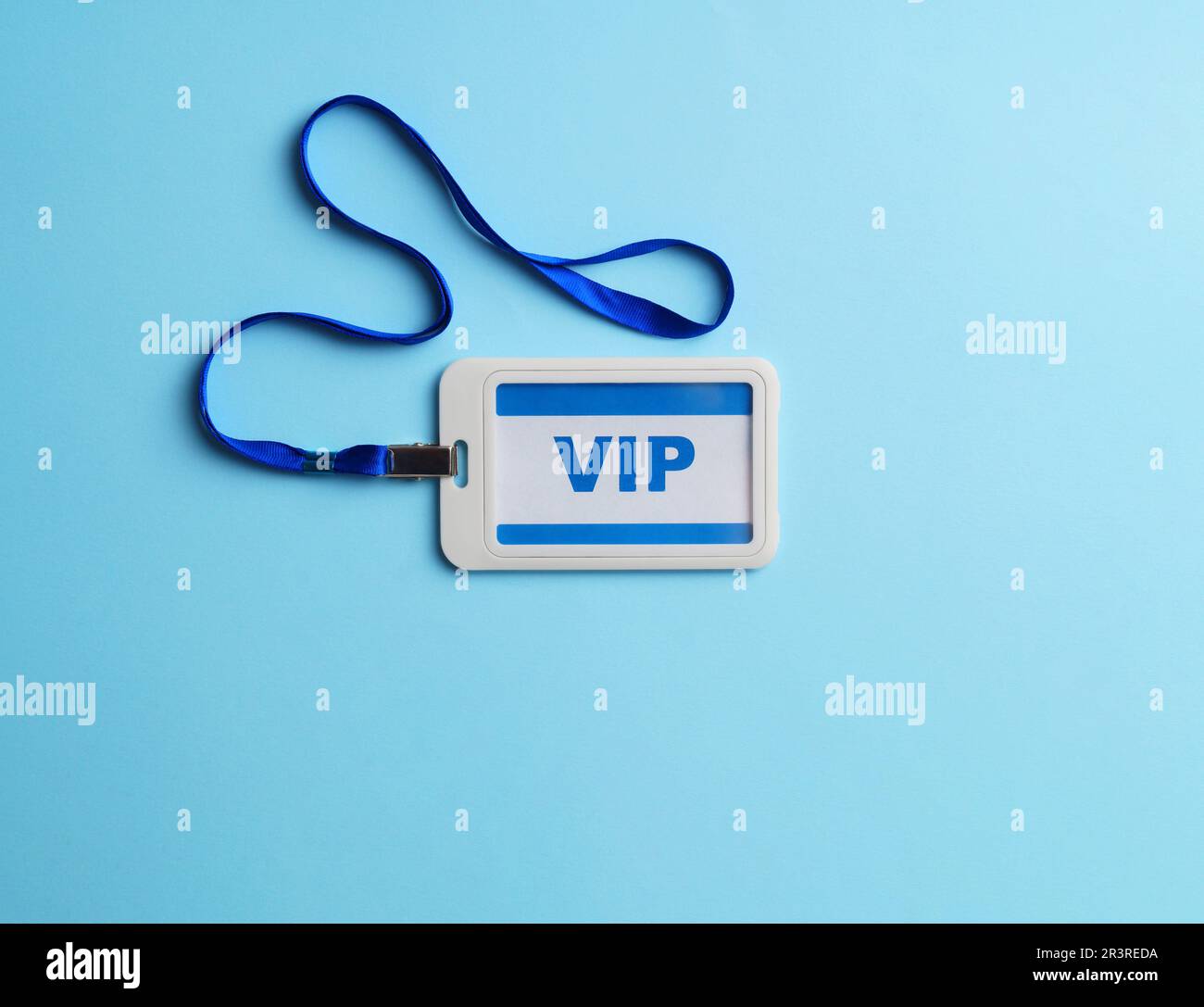 Plastic vip badge on light blue background, top view Stock Photo - Alamy