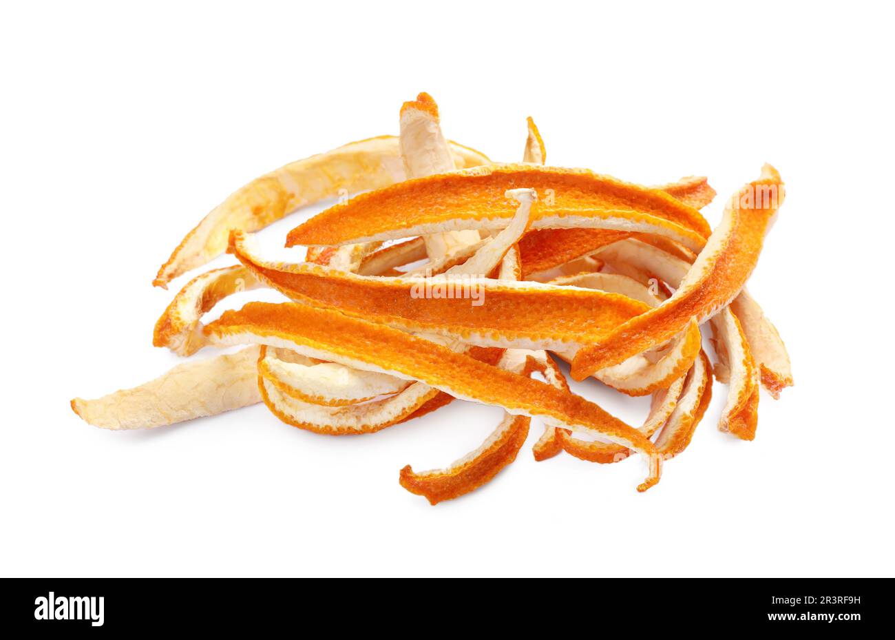 Pile of dry orange peels on white background Stock Photo - Alamy