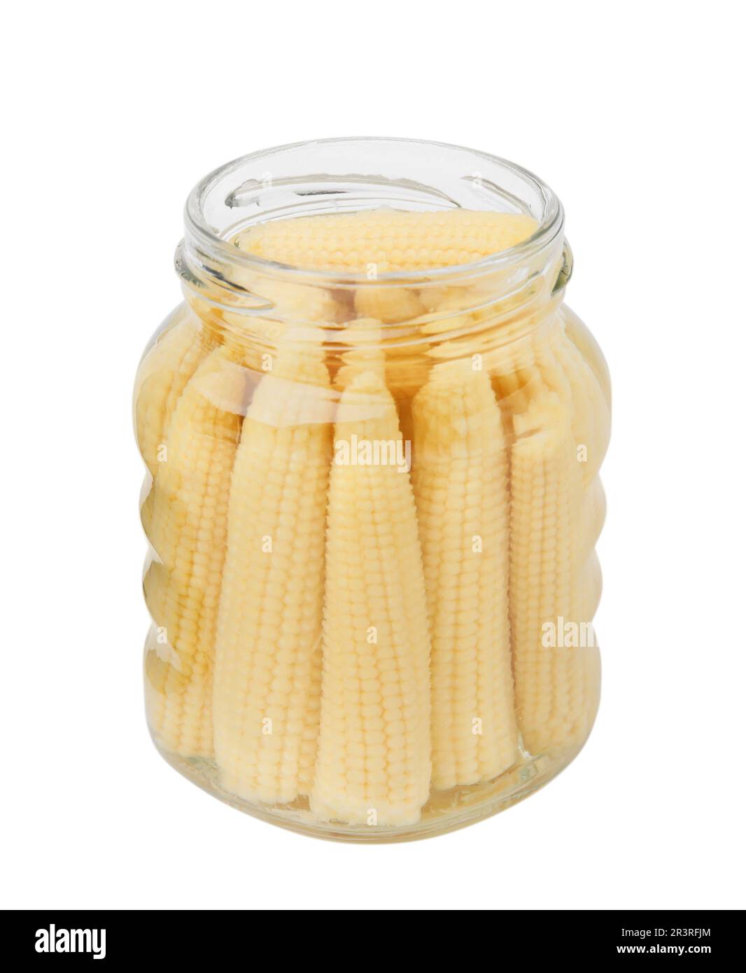 Jar of pickled baby corn isolated on white Stock Photo - Alamy
