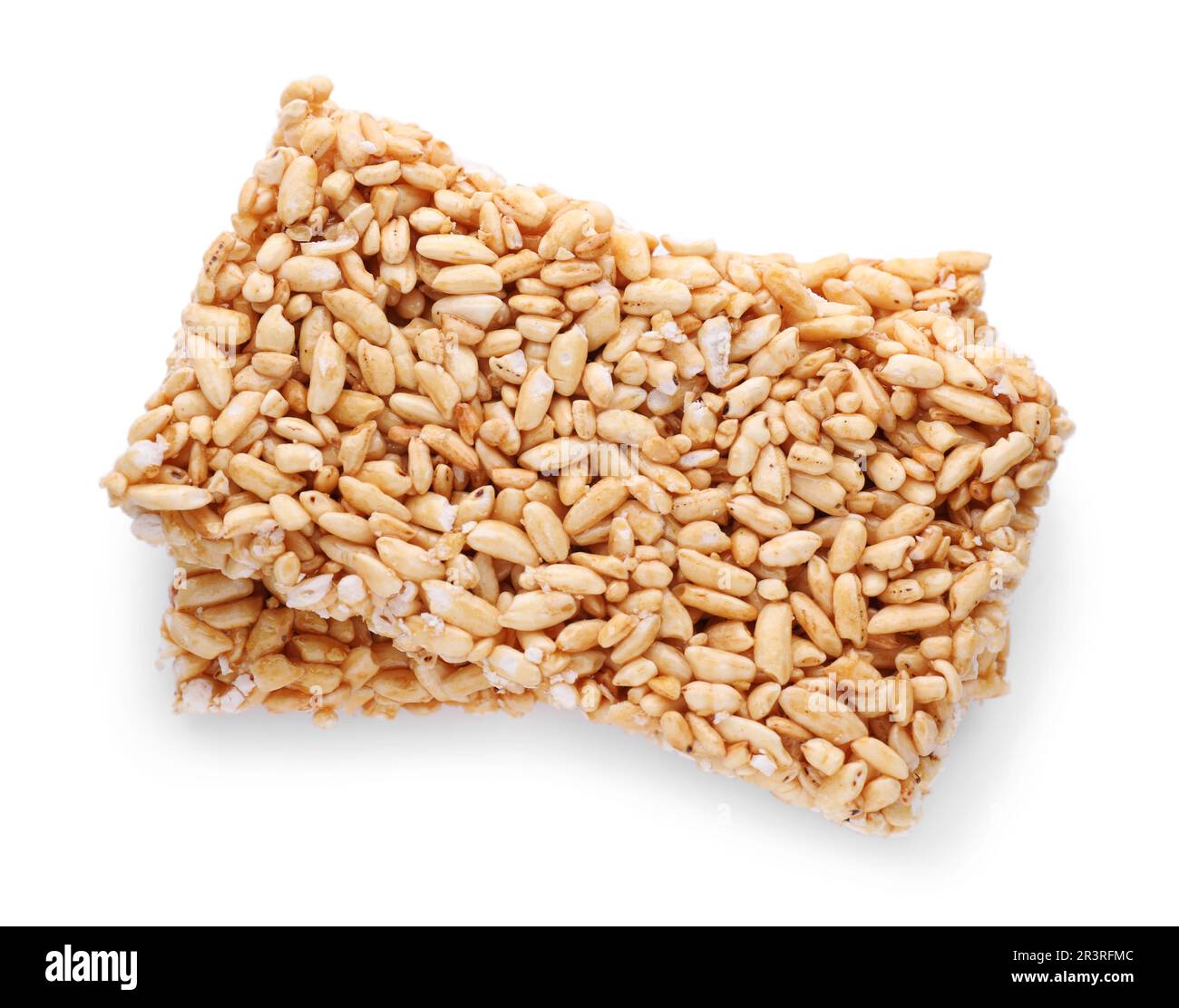 Puffed rice bars (kozinaki) on white background, top view Stock Photo ...