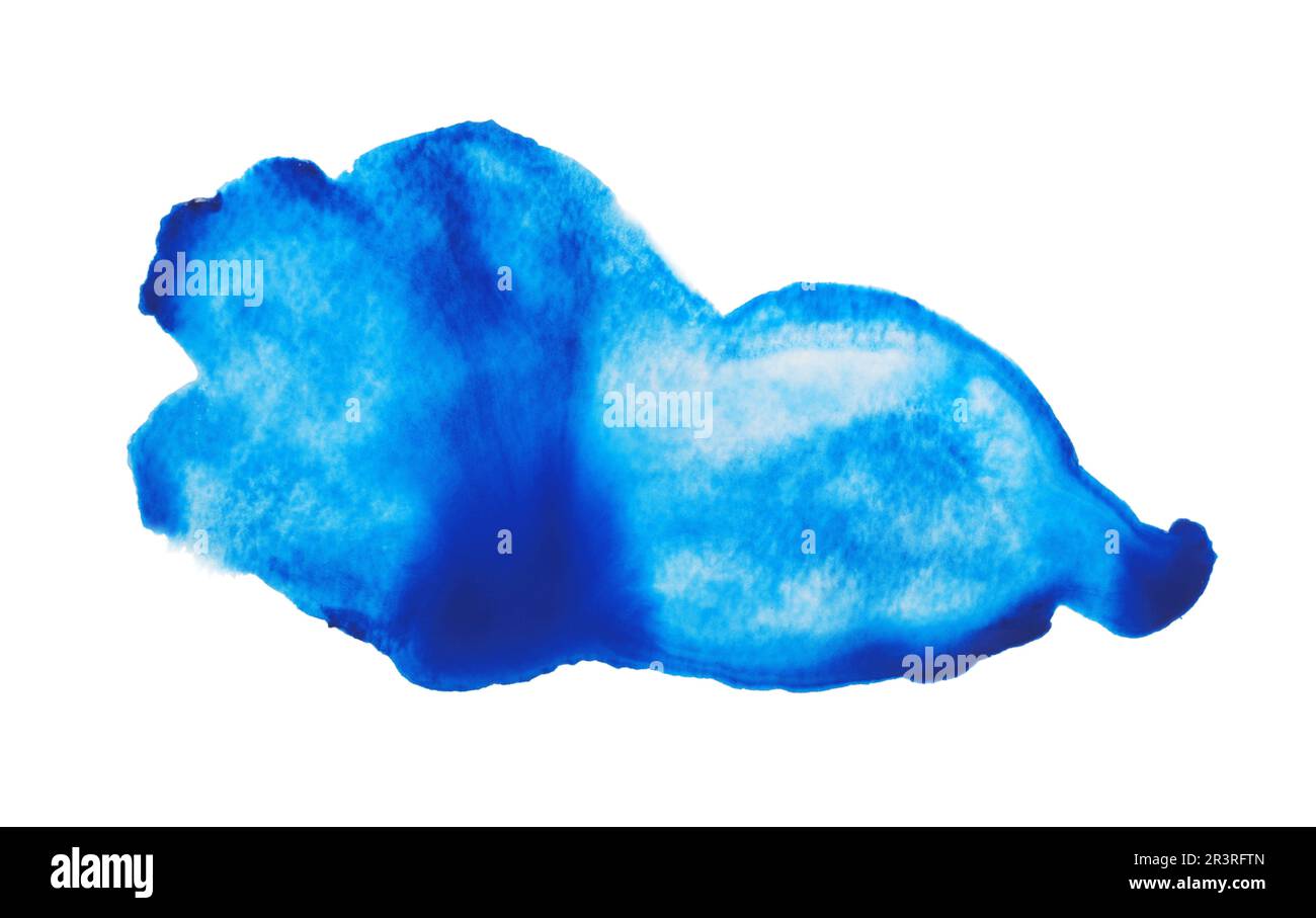 Blot of blue watercolor paint isolated on white, top view Stock Photo ...