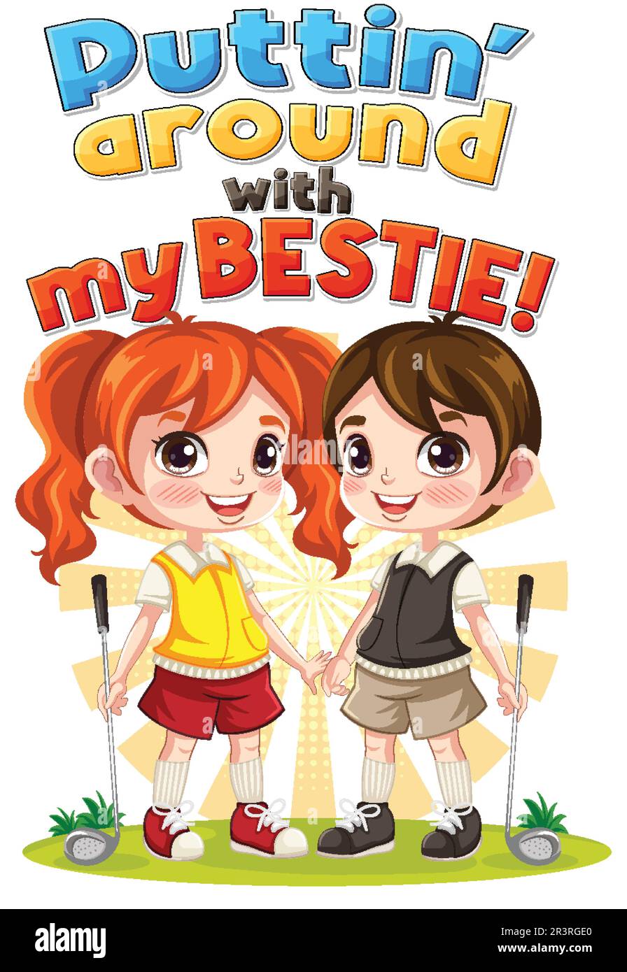 Cute kids playing golf in cartoon style illustration Stock Vector Image ...