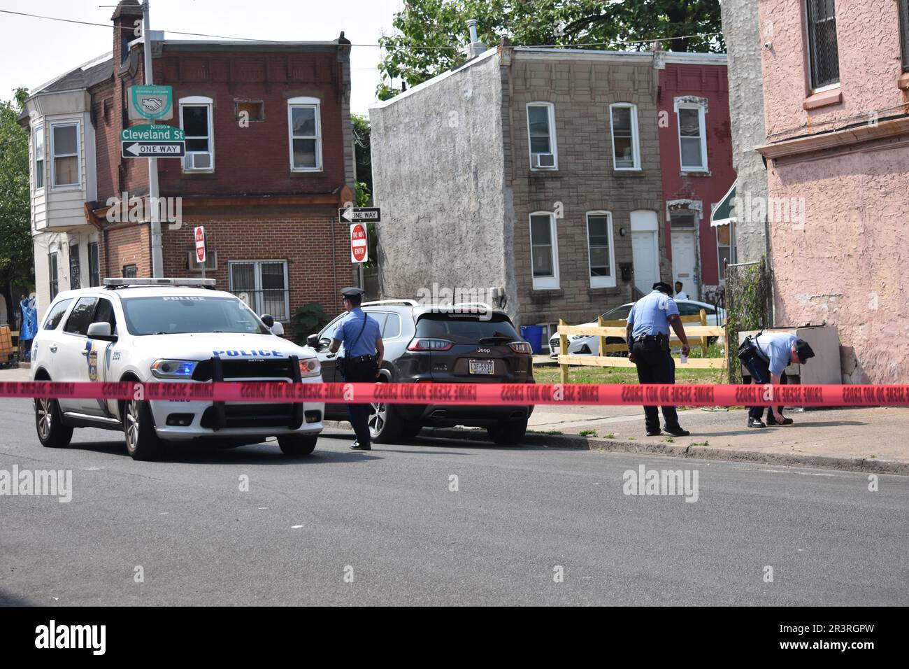 Police officers from the Philadelphia police department put up crime ...