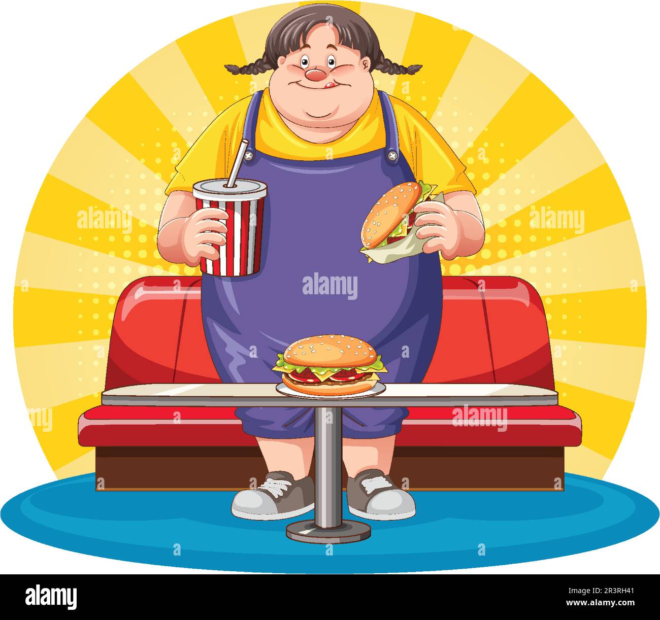 Overweight Woman and Fast Food Temptation illustration Stock Vector ...