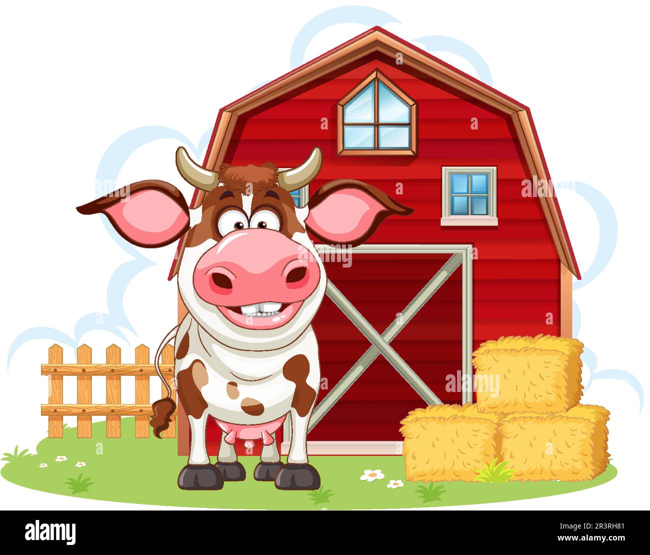 Cow with barn in cartoon style illustration Stock Vector Image & Art ...