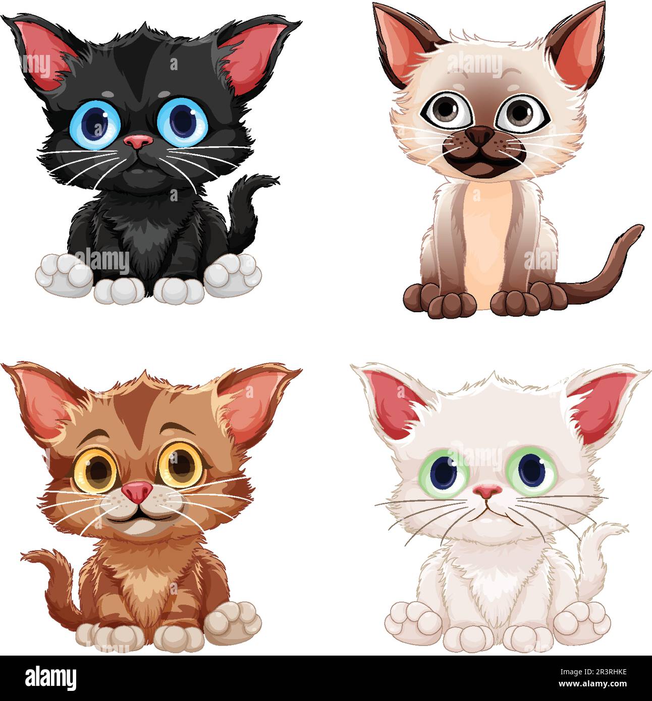Cute cat cartoon character set illustration Stock Vector Image & Art ...
