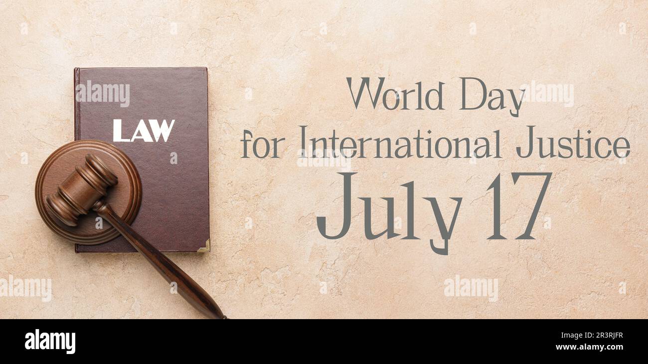 Banner for World Day for International Justice with law book and judge ...
