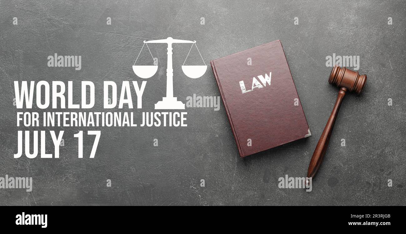 Banner for World Day for International Justice with law book and judge ...