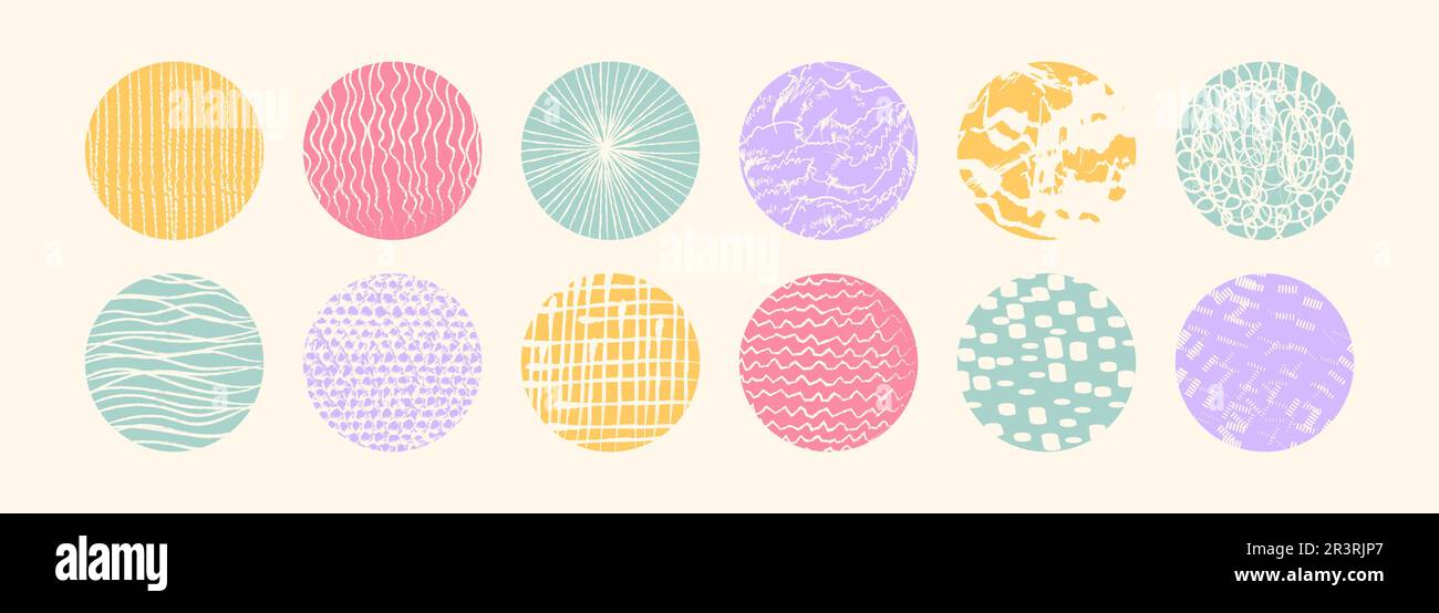 Naive playful abstract circle shapes with loop, drops, spots, curves ...