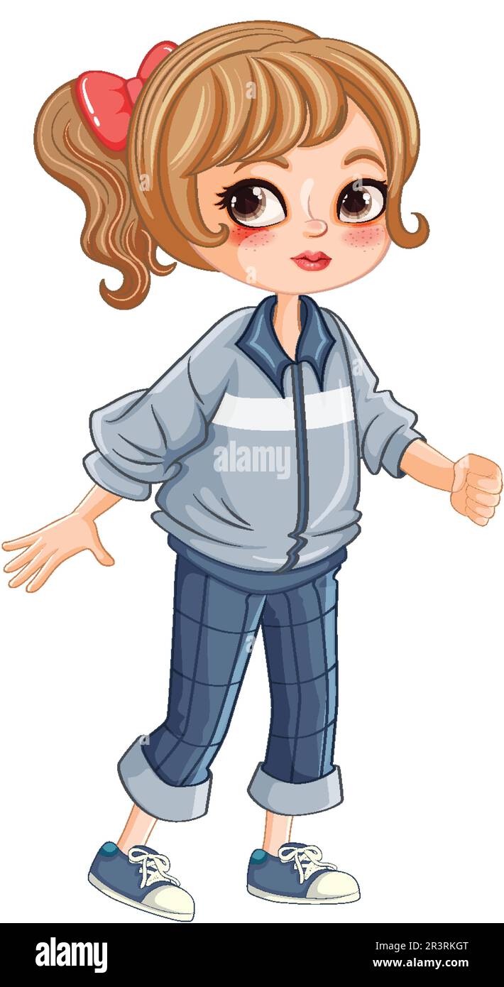 Girl wearing casual outfit cartoon character illustration Stock Vector ...