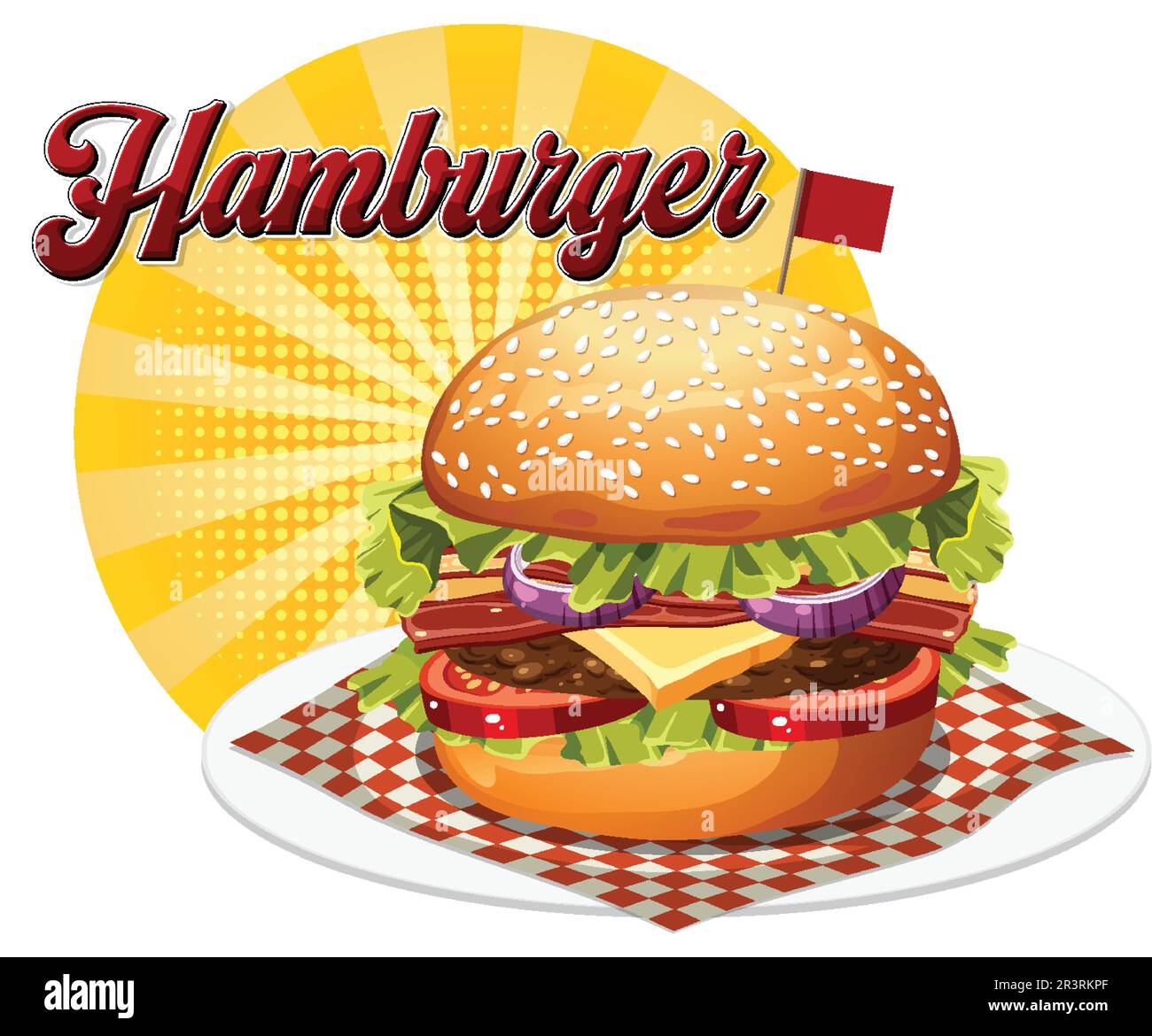 Delicious Hamburger with text icon illustration Stock Vector Image ...