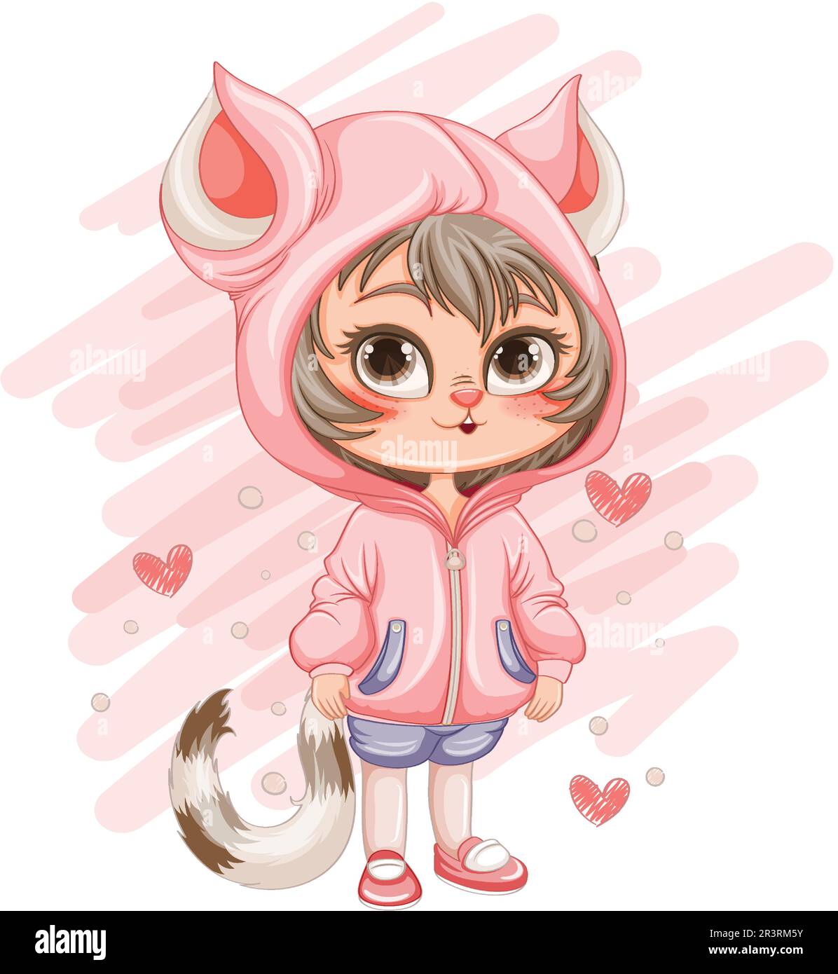 Little Cat Girl Hybrid in Fantasy Cartoon Style illustration Stock ...