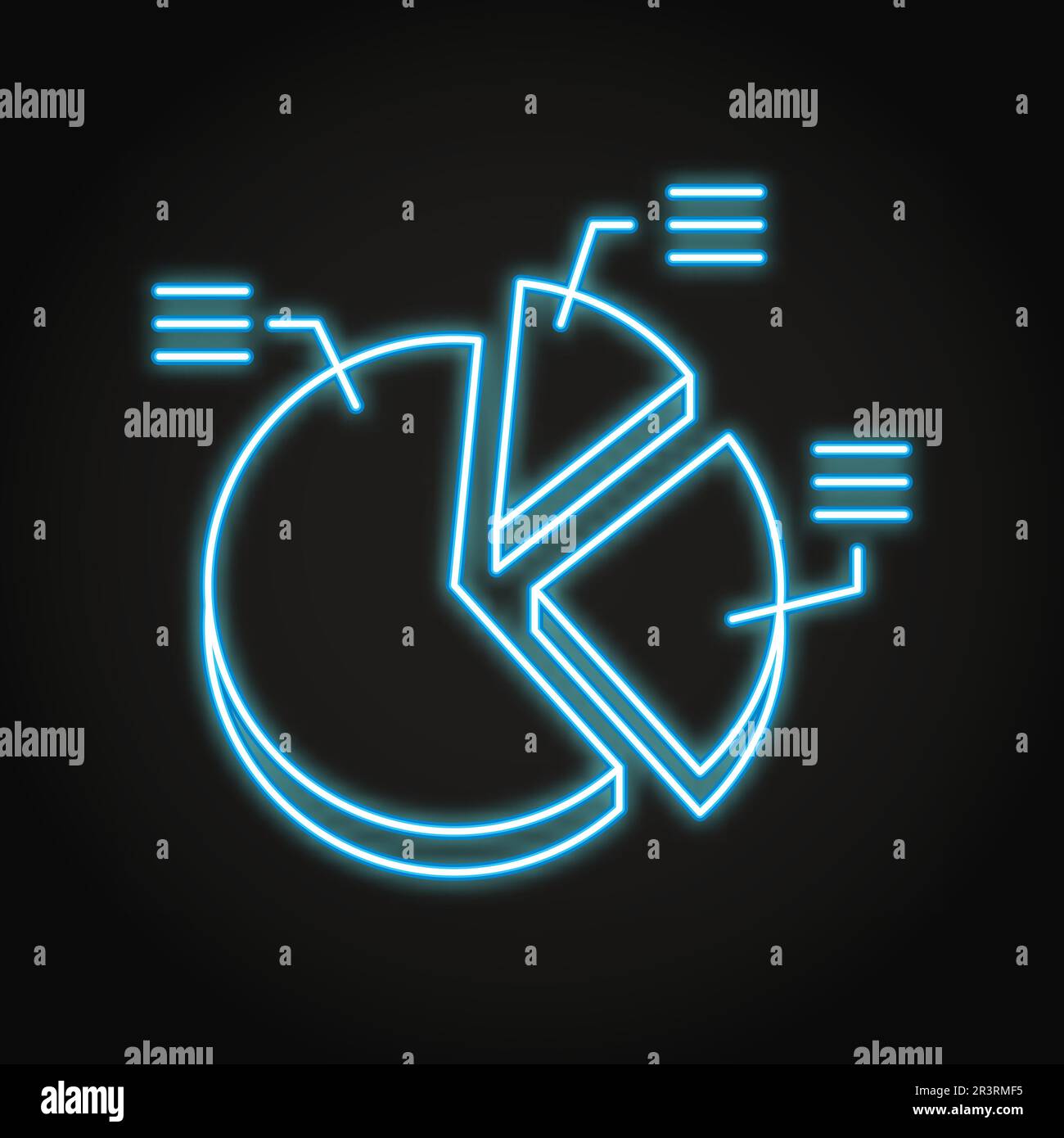 Pie chart neon icon in line style. Round diagram with three segments ...
