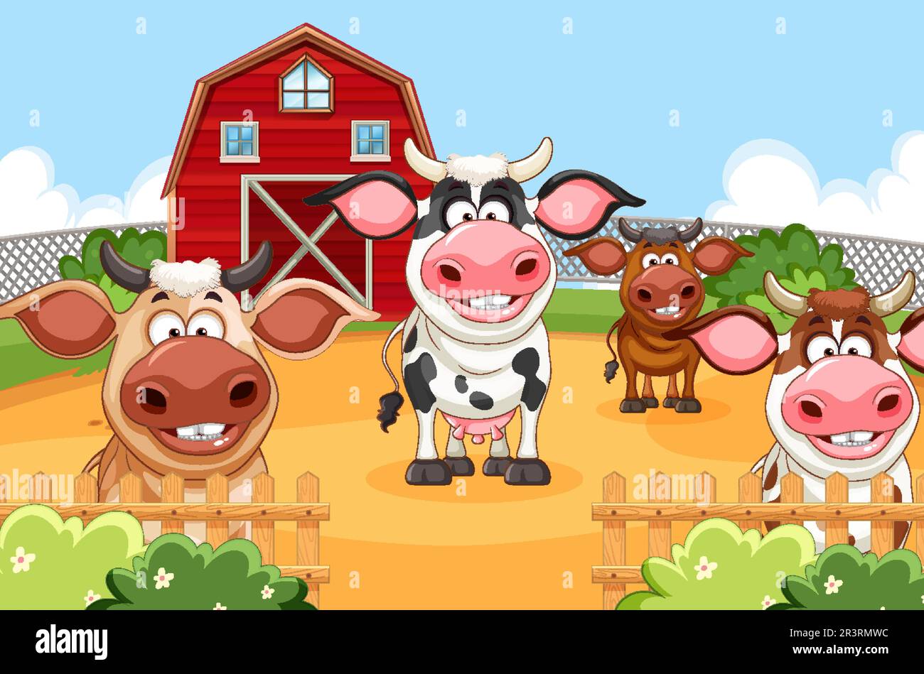Cow group in the farm illustration Stock Vector Image & Art - Alamy