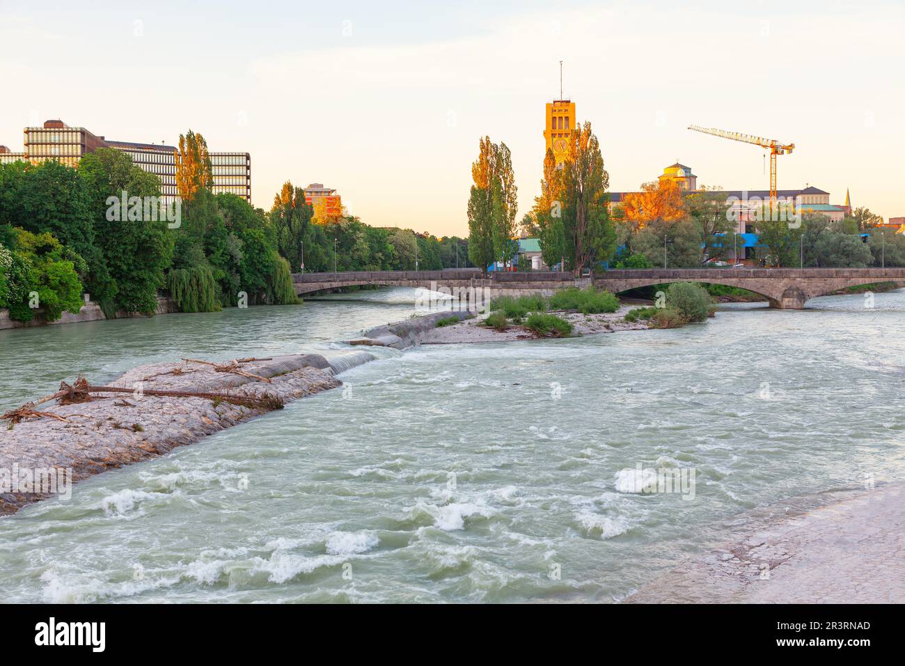 Isar river in Munich . Isar river banks in Bavaria Munchen Stock Photo ...